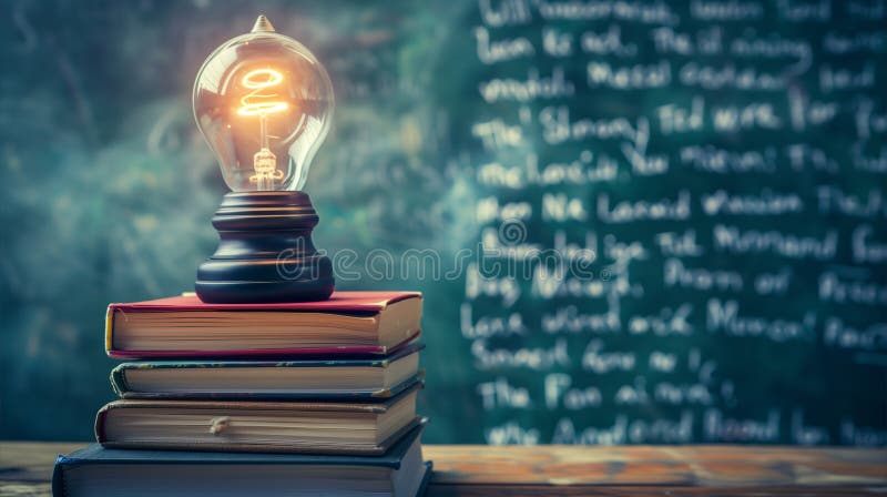 Light Bulb on Top of Stack of Books Stock Image - Image of wisdom, literature: 316669329
