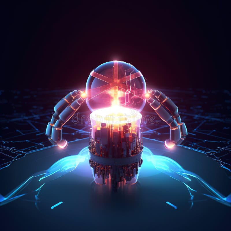 LIght Bulb and Robot Concept. Nuclear Energy Background Future ...