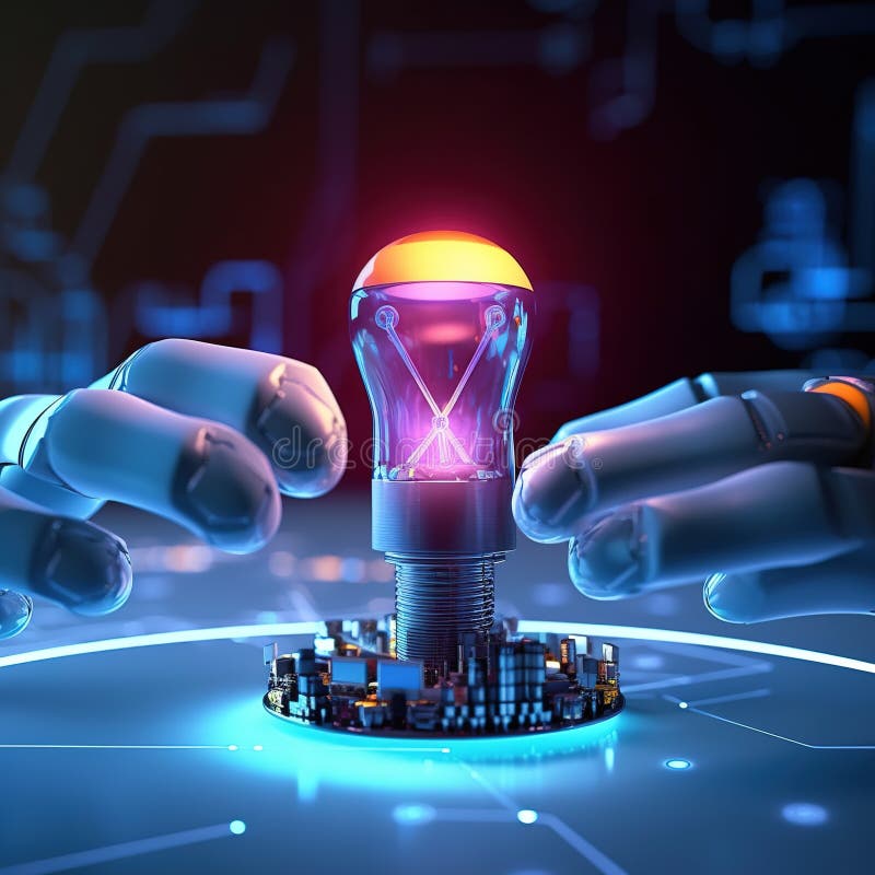 Robot Cyborg Soldier. Futuristic Helmet Concept with Neon Lights Stock ...