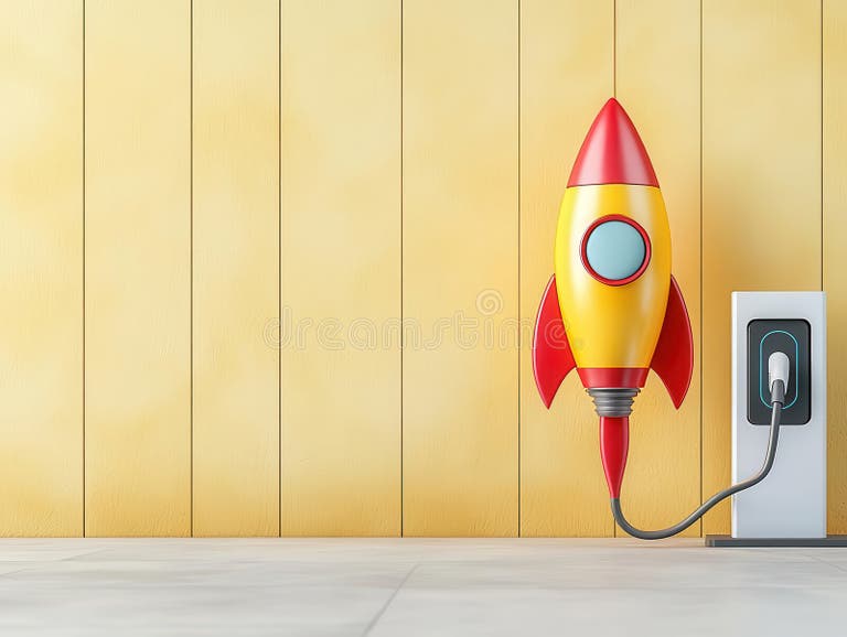 A Light Bulb Rocket Docking at a Charging Station, Representing ...