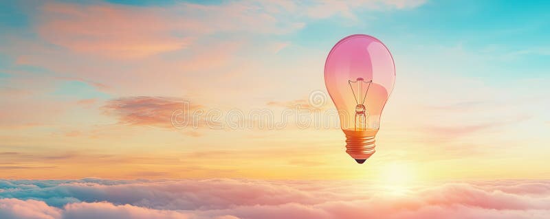 Light Bulb Rocket Flying Over a Sunrise, Representing New Beginnings in ...