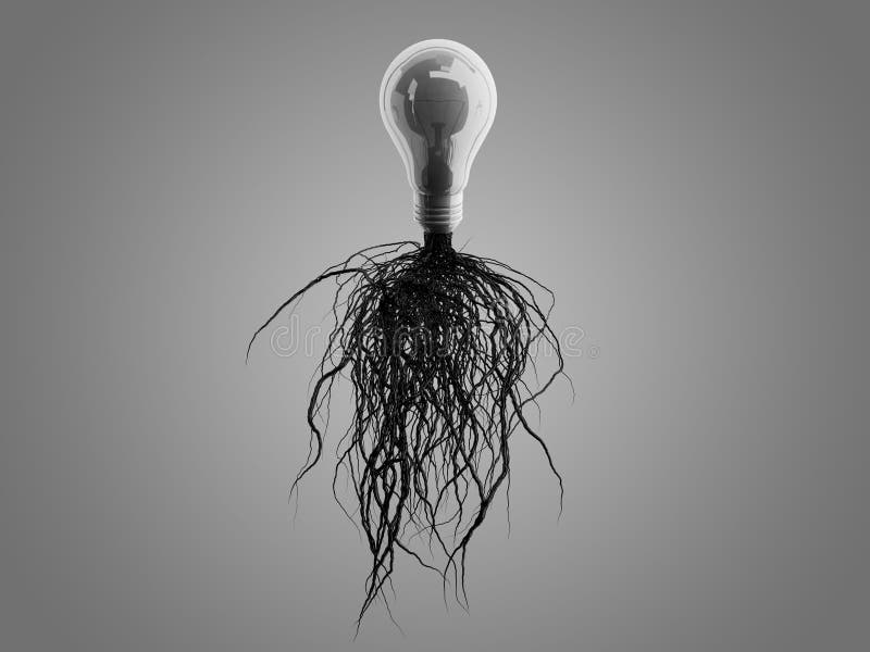 Light Bulb with Roots and Emerged on the Icon with Roots. Stock ...