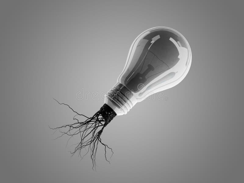 Light Bulb with Roots and Emerged on the Icon with Roots. Stock ...