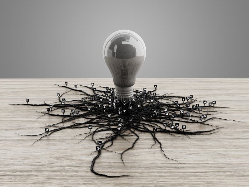 Light Bulb with Roots and Emerged on the Icon with Roots. Stock ...