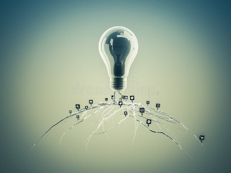 Light Bulb with Roots and Emerged on the Icon with Roots. Stock ...