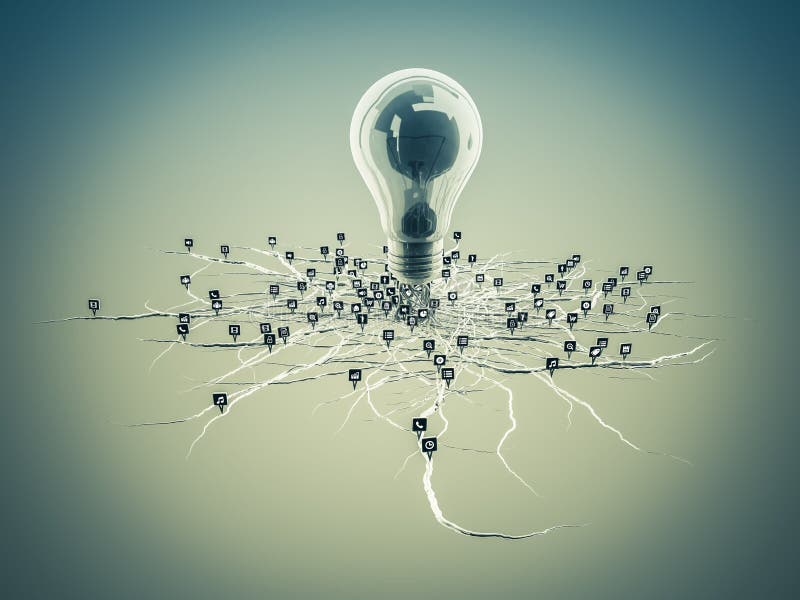 Light Bulb with Roots and Emerged on the Icon with Roots. Stock ...