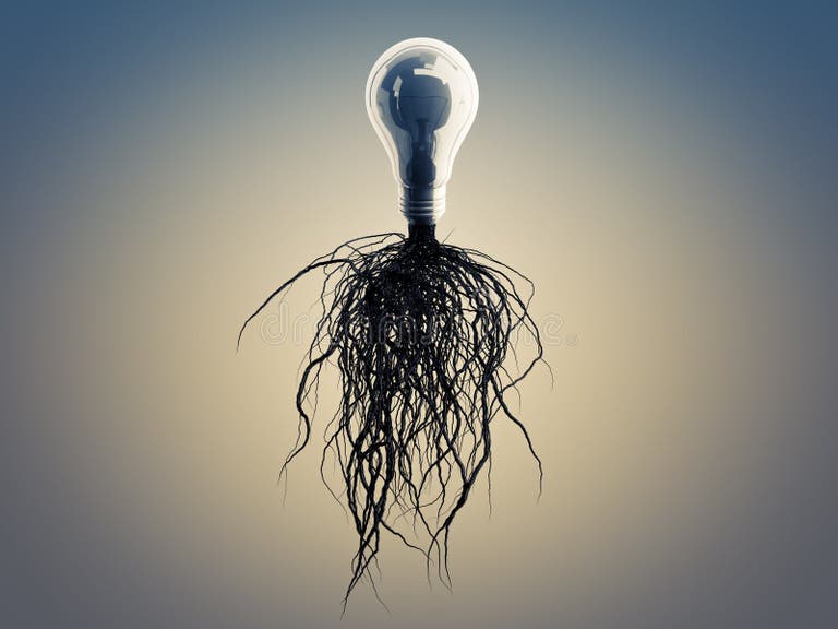 Light Bulb with Roots and Emerged on the Icon with Roots. Stock ...