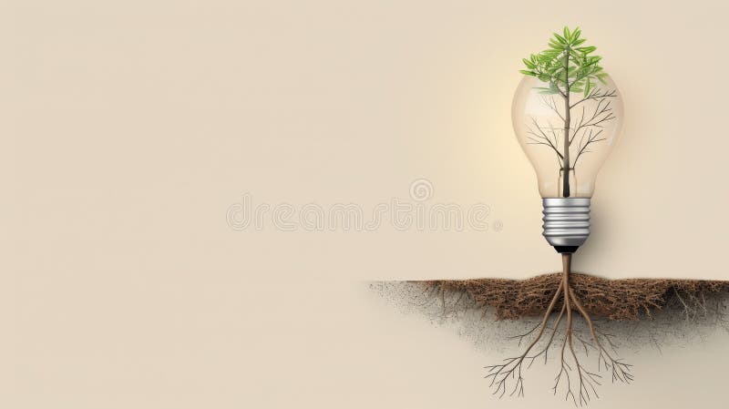 A Light Bulb with Roots Growing Out of the Bottom, Representing the ...