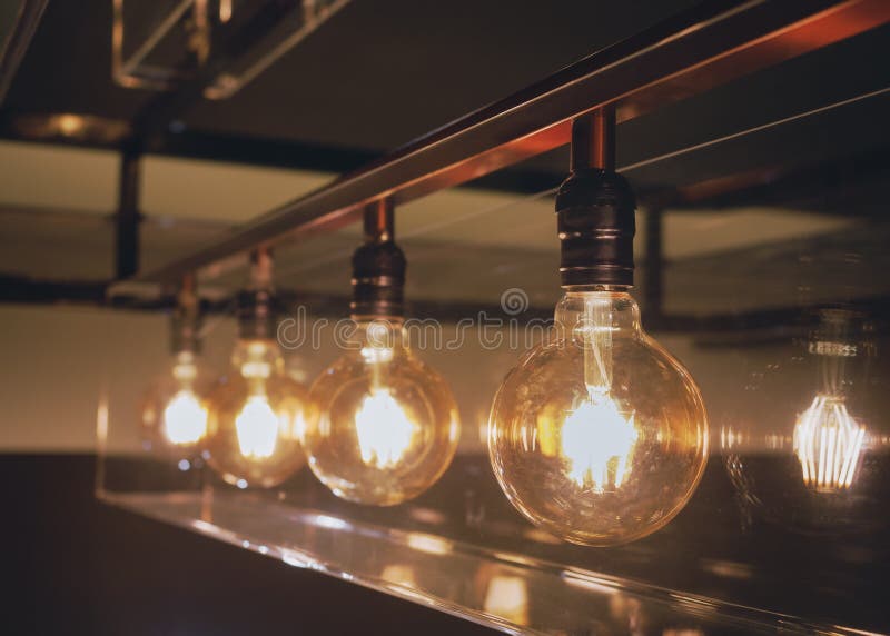 Light Bulb Glowing Interior Decoration Lighting Retro Style Stock Photo ...