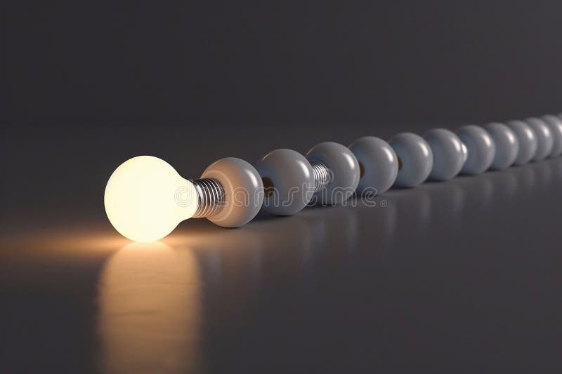 Light Bulb in Row of White Ones on Grey Background. Stock Image - Image ...