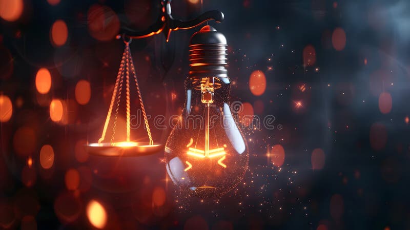 Light Bulb with Scales Balancing Ideas and Growth 3D. Stock ...