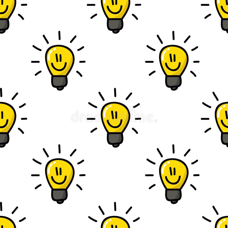 Light Bulb Seamless Doodle Pattern, Vector Illustration Stock ...