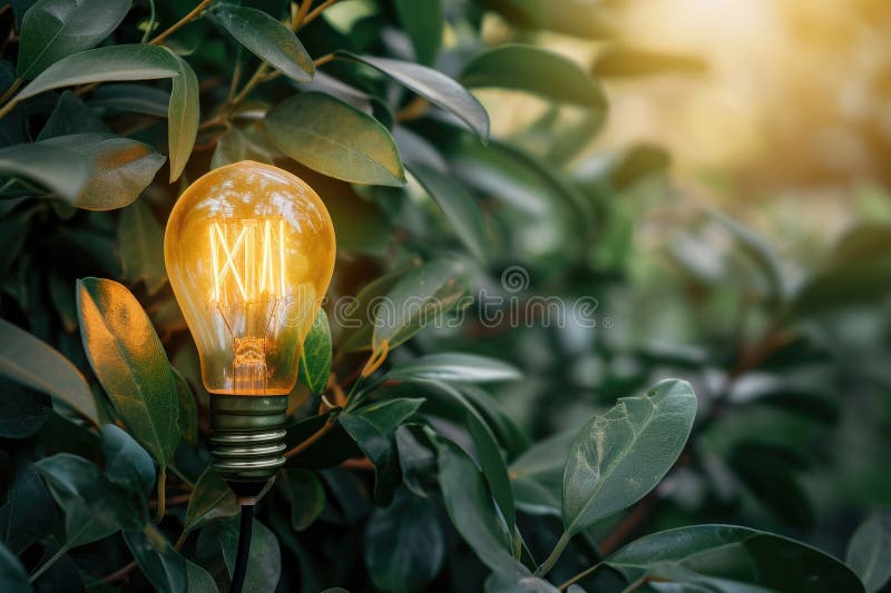 Light Bulb is Seen Sitting in Tree. this Unique Image Can Be Used To ...