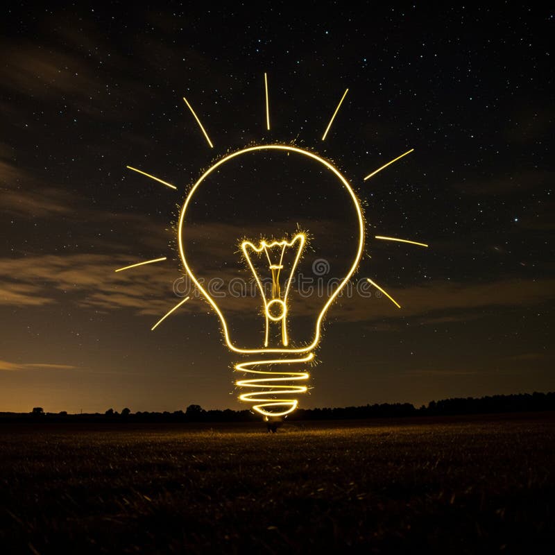 A Light Bulb Shape is Drawn in the Night Sky Using Long-exposure ...