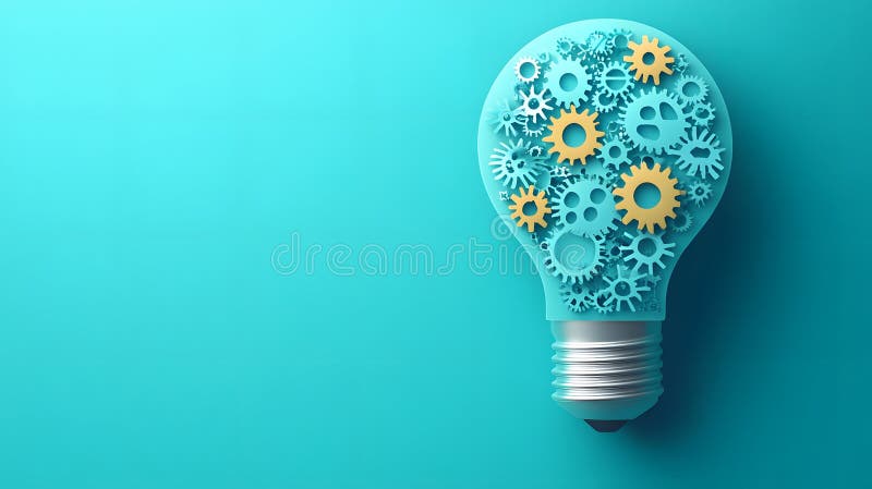 Light Bulb Shaped from Gears on Turquoise Background Representing ...