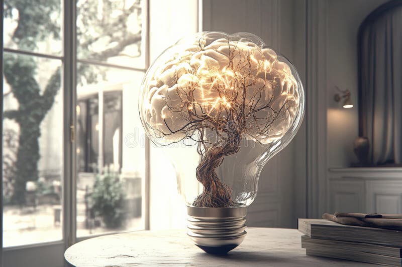 Light Bulb Shaped Like a Brain with Glowing Roots, Symbolizing ...