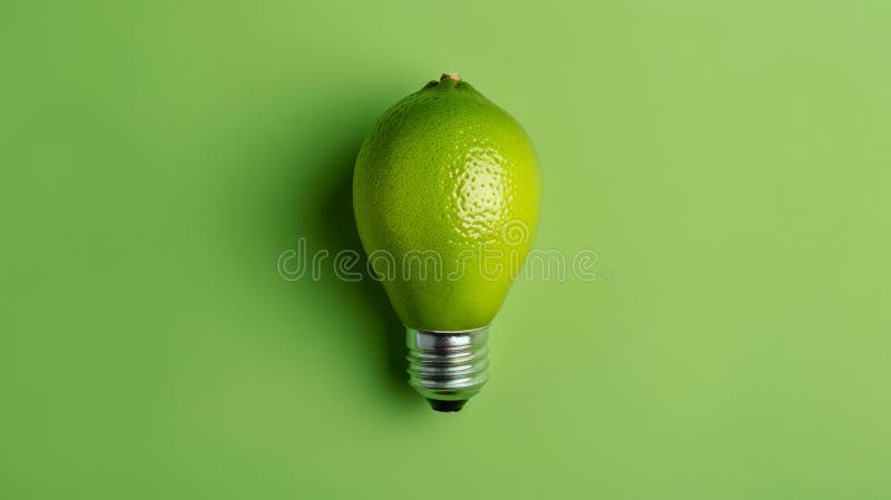 Light Bulb Shaped Like a Lime on Green Background, Creative Concept ...