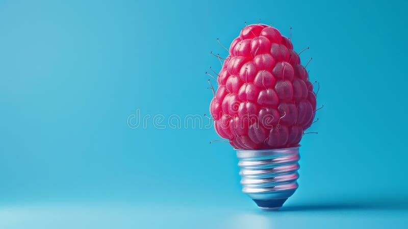Light Bulb Shaped Like a Raspberry Against a Blue Background Stock ...
