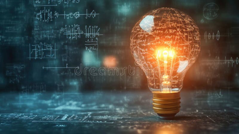 Light Bulb Shining on Blackboard Full of Mathematical Formulas Stock ...