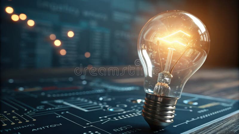 Light Bulb Shining on Electronic Circuit Board Symbolizing Innovation ...
