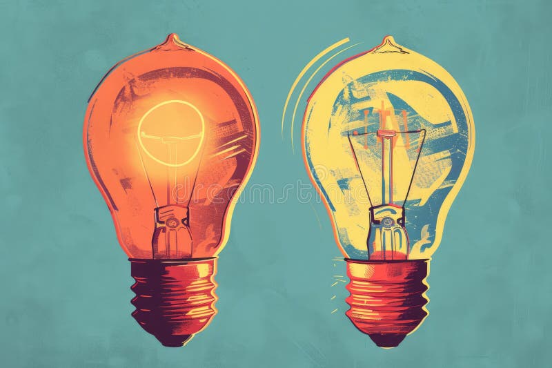 Light Bulb Shining with New Idea and Light Bulb Burning Out on Green ...