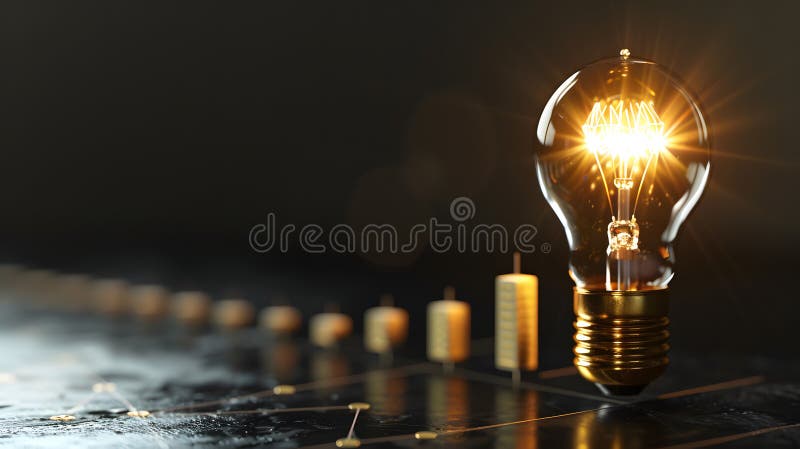 Light Bulb Shining Over Graph Idea and Business Growing Stock ...