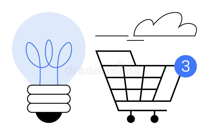 Light Bulb and Shopping Cart with Cloud Emphasizing Retail Idea and ...