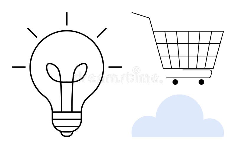 Light Bulb, Shopping Cart, and Cloud Symbols Representing Innovation, E ...