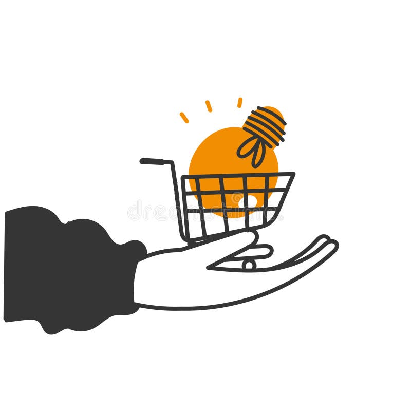 Light Bulb in the Shopping Cart Illustration in Doodle Style Stock ...