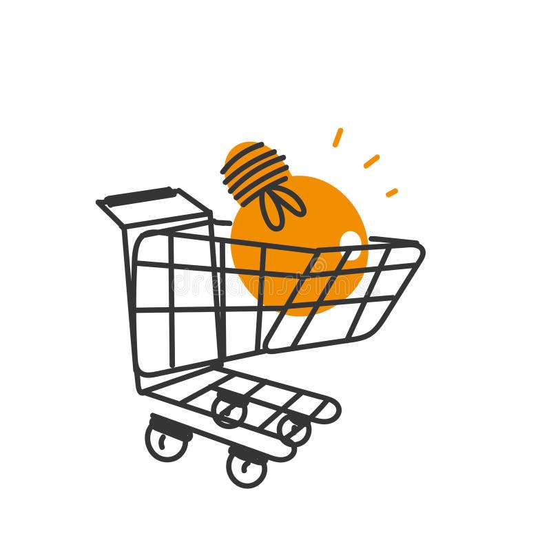 Light Bulb in the Shopping Cart Illustration in Doodle Style Stock ...