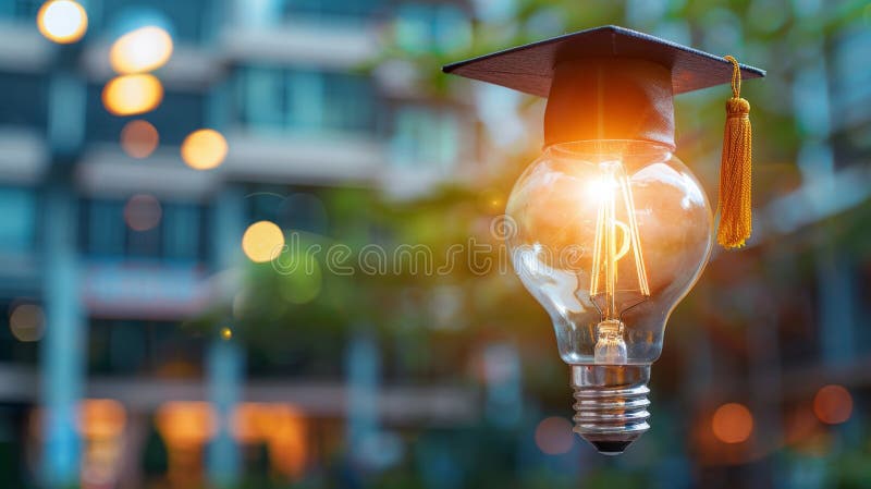 Light Bulb Showing His Graduation Cap Internet Education Course a Study ...