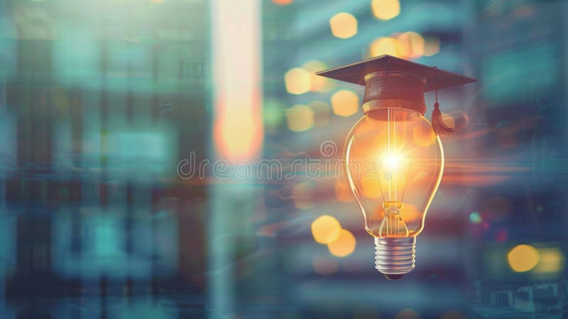 Light Bulb Showing His Graduation Cap Internet Education Course a Study ...