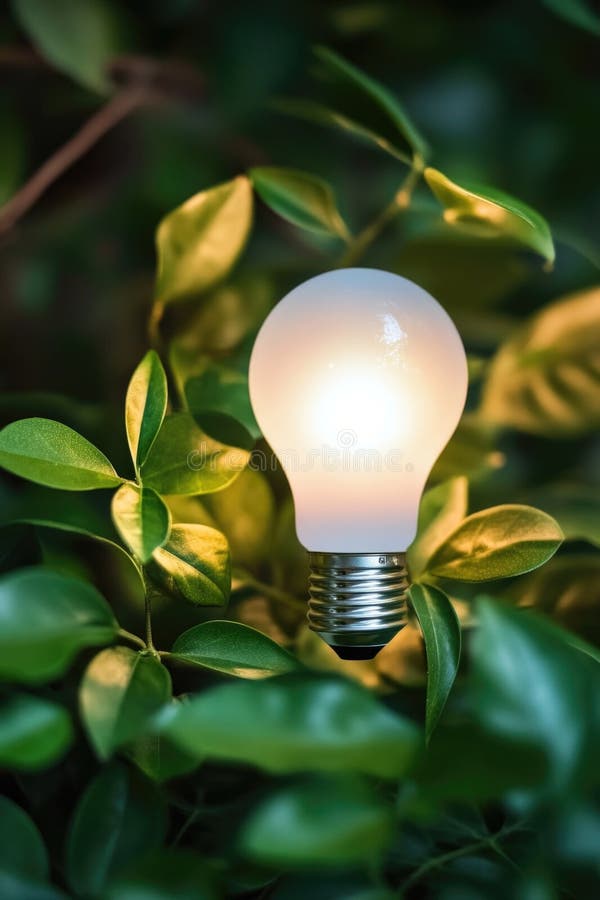 A Light Bulb Sits Atop a Leaf-covered Tree, Providing an Unusual and ...