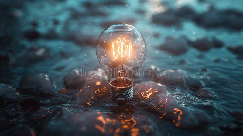 Light Bulb Sits Atop a Pile of Rocks, Natural Scenery Stock Image ...