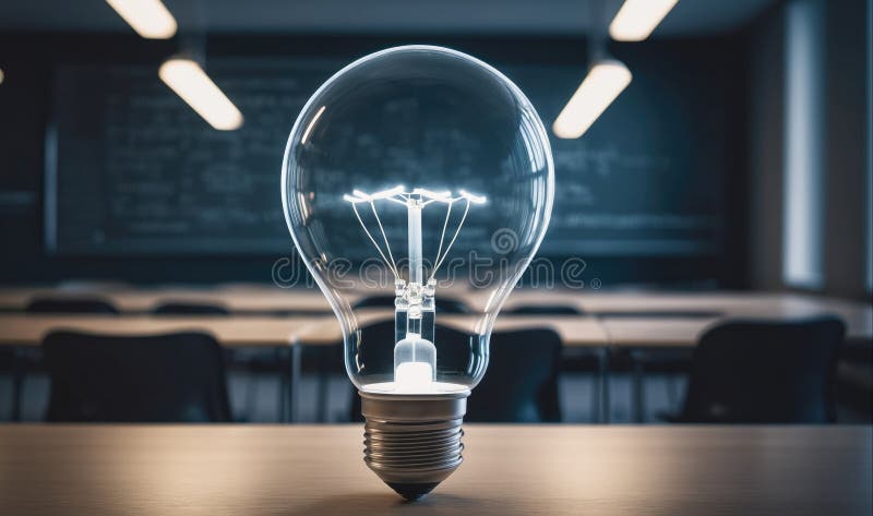 A Light Bulb Sits on a Desk in a Classroom Stock Image - Image of ...