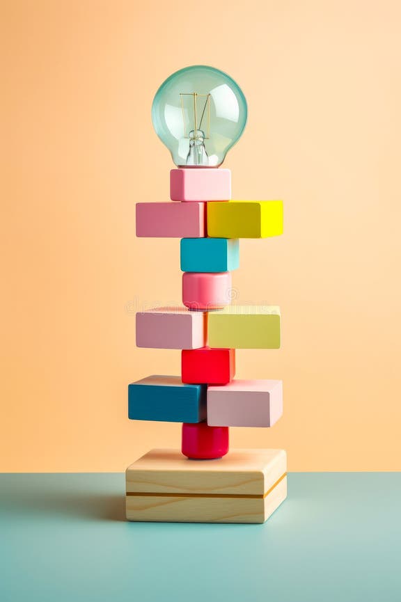 Light Bulb Sitting on Top of Pile of Blocks. Generative AI Stock ...