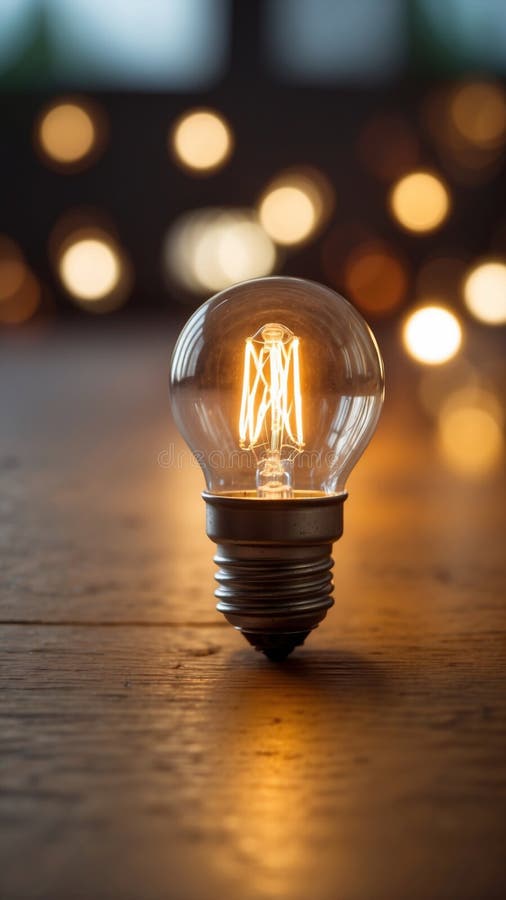 A Light Bulb Sitting on Top of a Wooden Table. Stock Image - Image of ...
