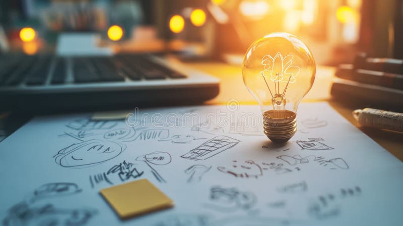 Light Bulb on Sketchpad Creative Thinking Inspiration Design Process ...