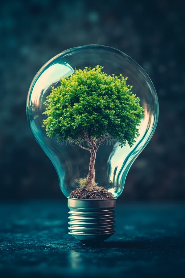 A Light Bulb with a Small Tree Inside of it Stock Photo - Image of ...