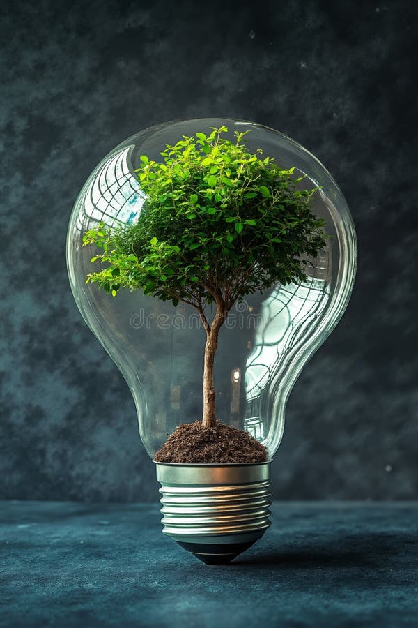 A Light Bulb with a Small Tree Inside of it Stock Image - Image of ...
