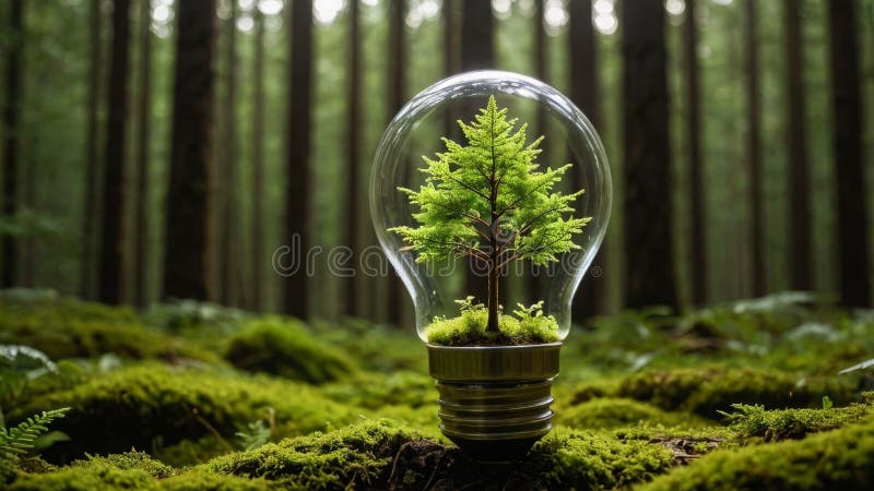 Light Bulb with a Small Tree Inside, Representing Green Energy and ...