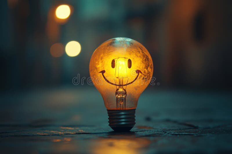 A Light Bulb with a Smiley Face Drawn on it Stock Image - Image of ...
