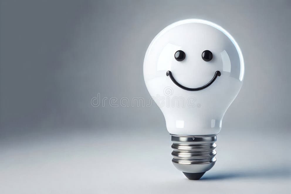 A Light Bulb with a Smiling Face. Space for Text. Stock Photo - Image ...