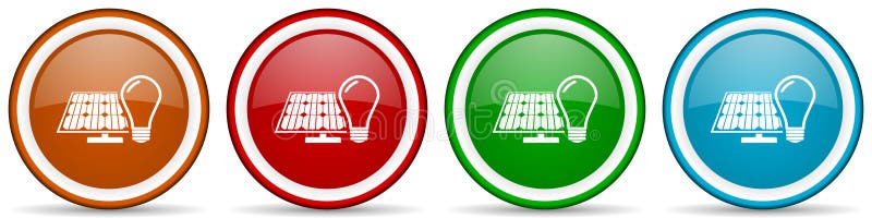 Light Bulb and Solar Panel Glossy Icons, Set of Modern Design Buttons ...