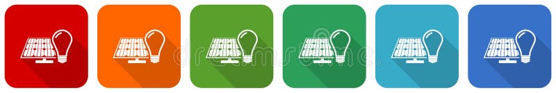 Light Bulb and Solar Panel Icon Set, Flat Design Vector Illustration in ...