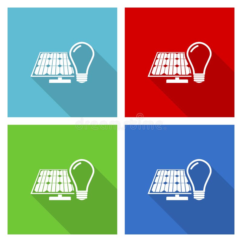 Light Bulb and Solar Panel Icons, Set Flat Design Renewable Energy ...