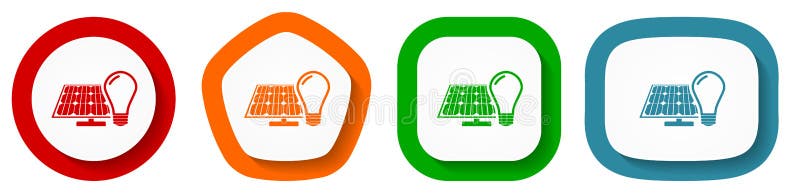 Light Bulb and Solar Panel Icon Set, Flat Design Vector Illustration in ...