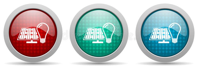 Light Bulb and Solar Panel Vector Icon Set, Glossy Web Buttons ...