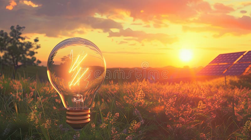 A Light Bulb with Solar Panels Inside, Representing Green Energy and ...