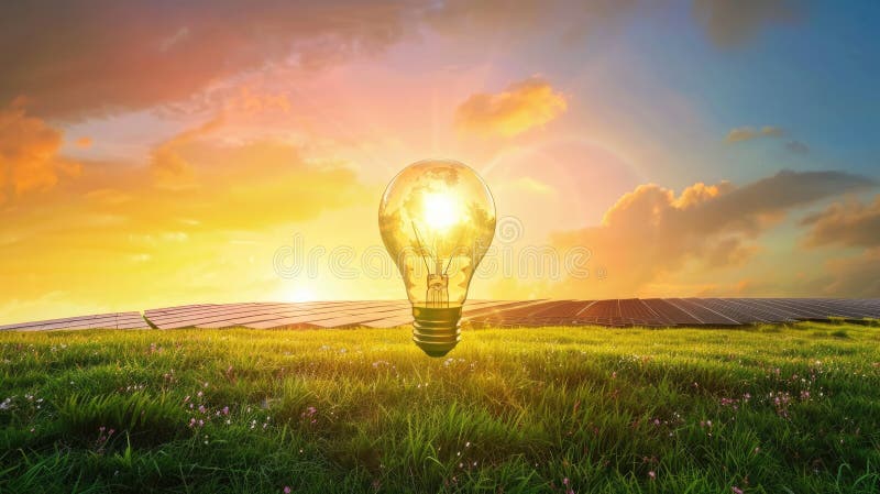 A Light Bulb with Solar Panels Inside, Representing Green Energy and ...